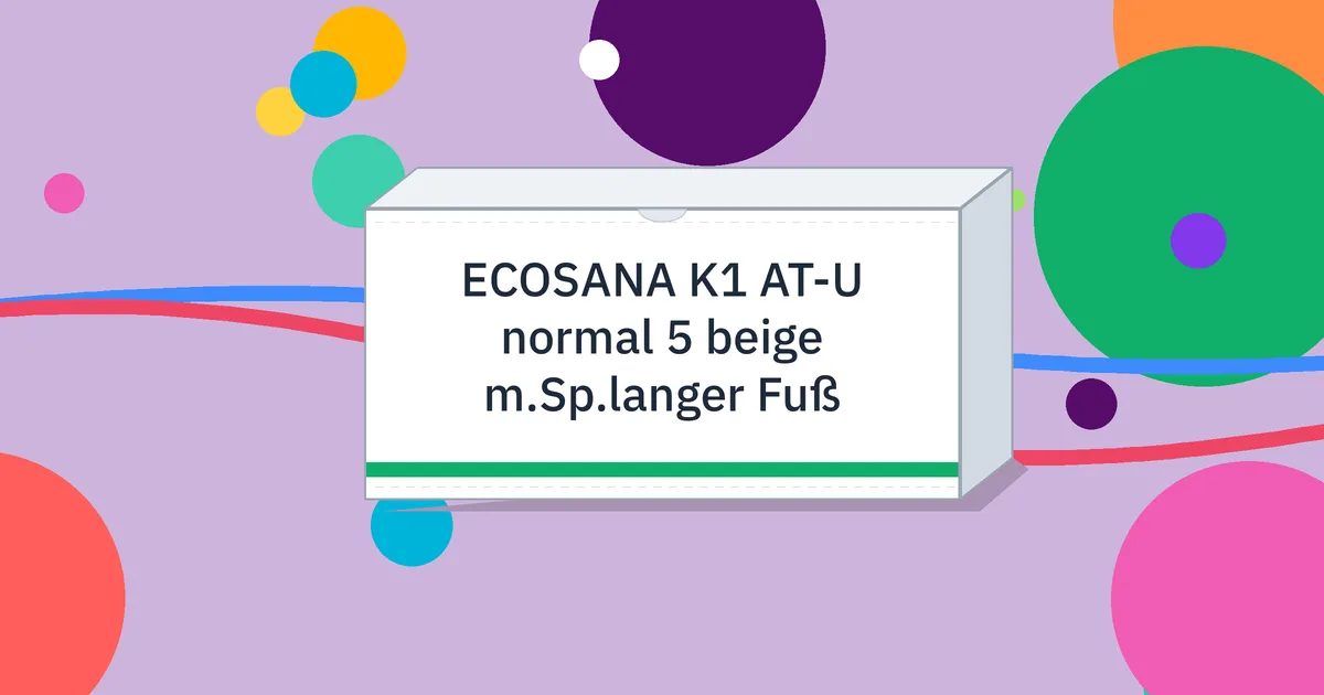 Symbolbild: Packung mit der Aufschrift ECOSANA K1 AT-U normal 5 beige m.Sp.langer Fuß (PZN 04734578) – Verfügbarkeit und Bezug in Apotheken in Frankfurt am Main