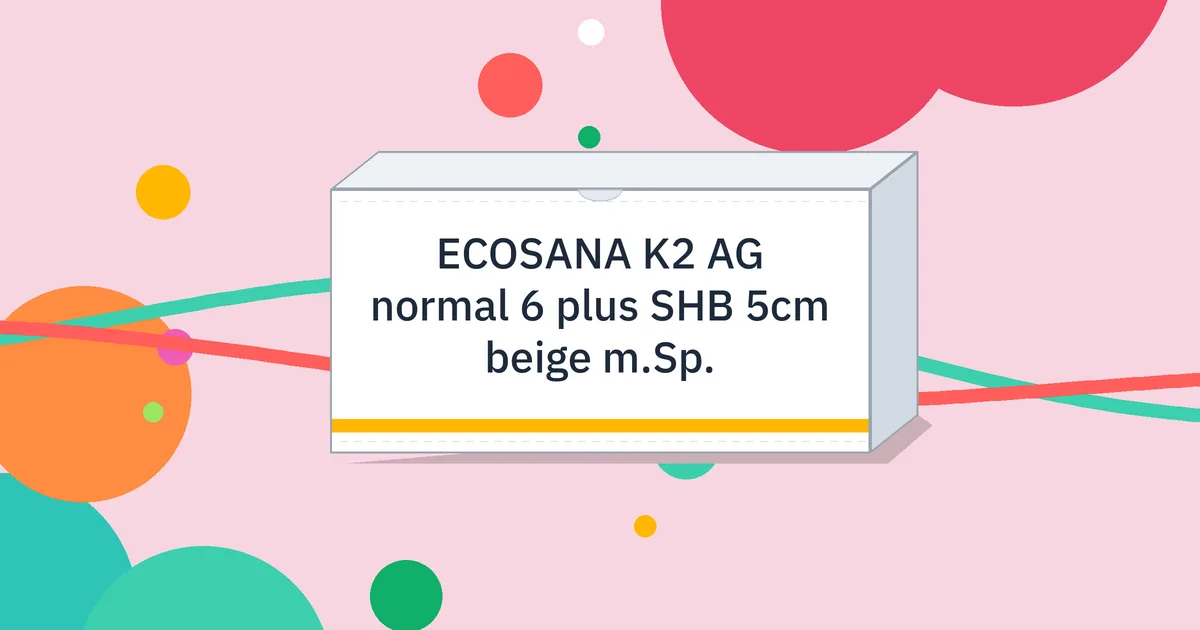 Symbolbild: Packung mit der Aufschrift ECOSANA K2 AG normal 6 plus SHB 5cm beige m.Sp. (PZN 01512630) – Verfügbarkeit und Bezug in Apotheken in Frankfurt am Main