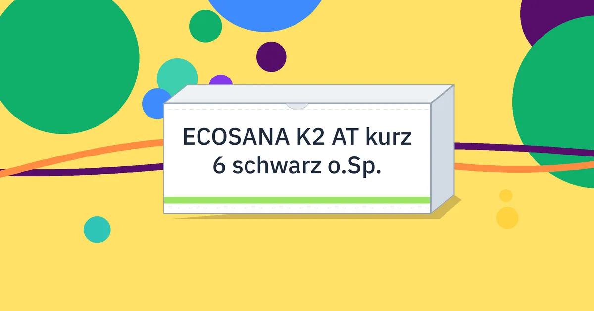 Symbolbild: Packung mit der Aufschrift ECOSANA K2 AT kurz 6 schwarz o.Sp. (PZN 01565968) – Verfügbarkeit und Bezug in Apotheken in Frankfurt am Main