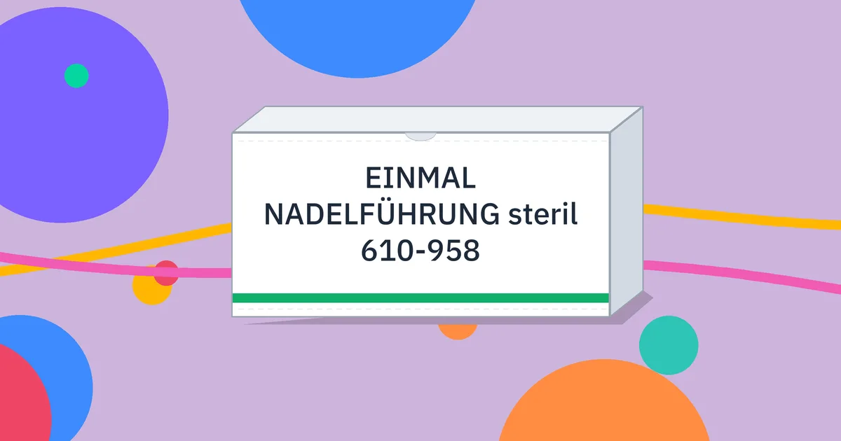 Symbolbild: Packung mit der Aufschrift EINMAL NADELFÜHRUNG steril 610-958 (PZN 10355678) – Verfügbarkeit und Bezug in Apotheken in Frankfurt am Main