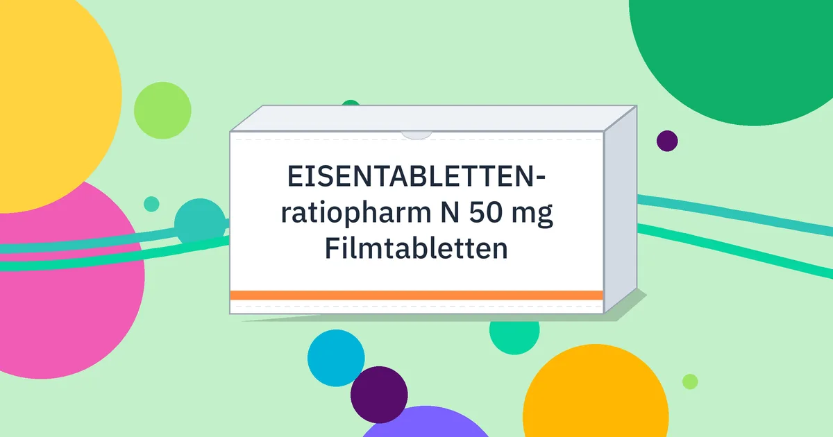 Symbolbild: Packung mit der Aufschrift EISENTABLETTEN-ratiopharm N 50 mg Filmtabletten (PZN 06957696) – Verfügbarkeit und Bezug in Apotheken in Frankfurt am Main
