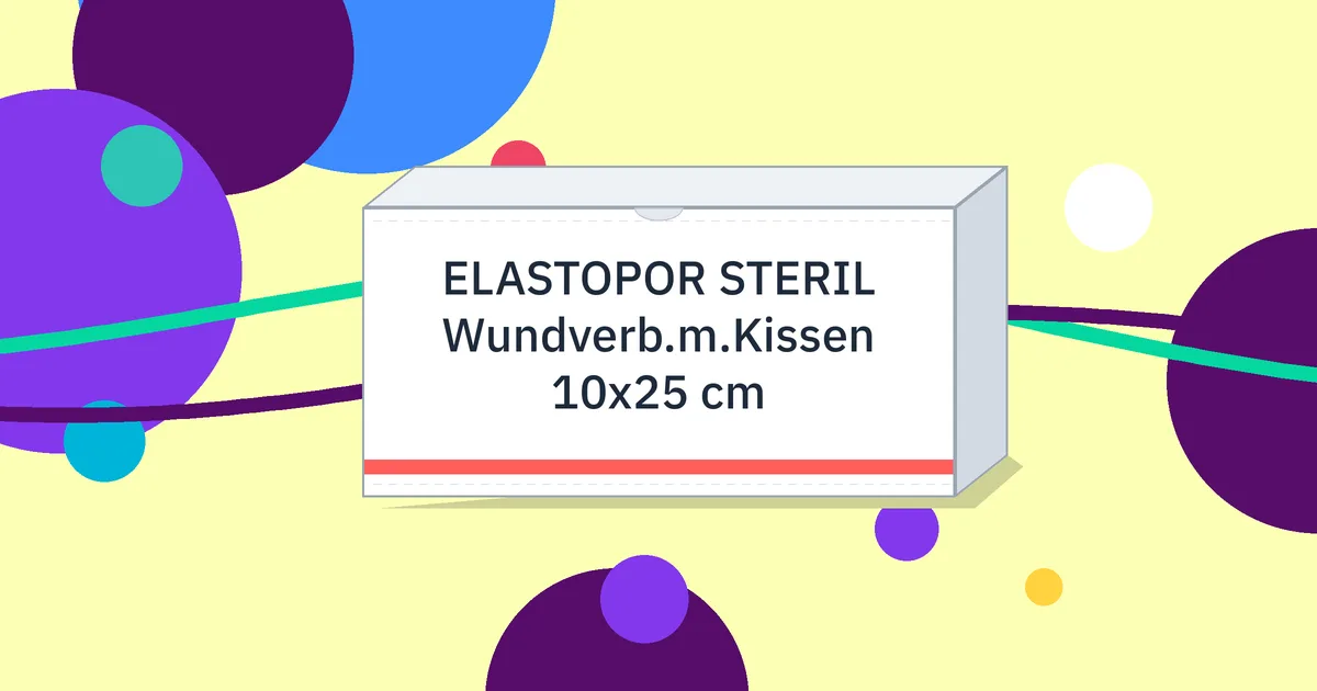 Symbolbild: Packung mit der Aufschrift ELASTOPOR STERIL Wundverb.m.Kissen 10x25 cm (PZN 19388774) – Verfügbarkeit und Bezug in Apotheken in Frankfurt am Main