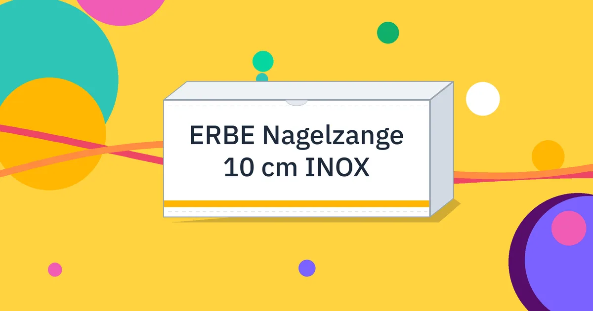 Symbolbild: Packung mit der Aufschrift ERBE Nagelzange 10 cm INOX (PZN 15733671) – Verfügbarkeit und Bezug in Apotheken in Frankfurt am Main