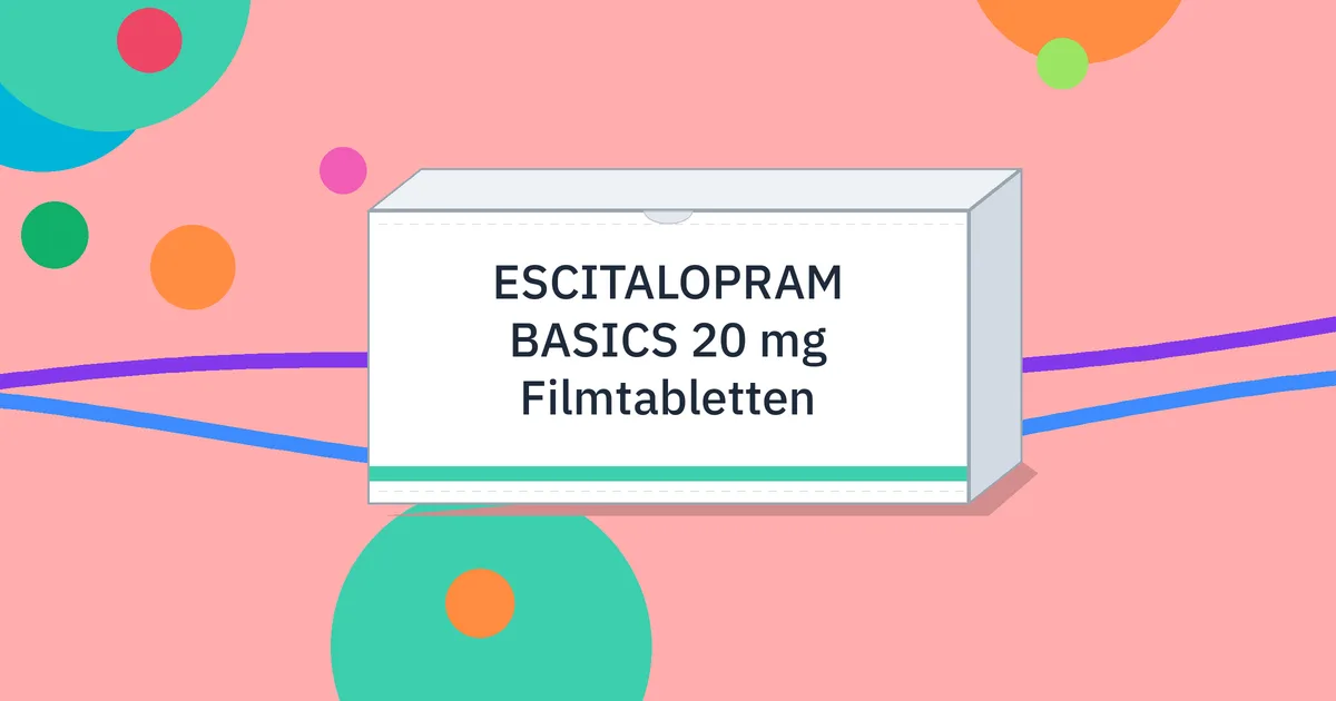 Symbolbild: Packung mit der Aufschrift ESCITALOPRAM BASICS 20 mg Filmtabletten (PZN 10206576) – Verfügbarkeit und Bezug in Apotheken in Frankfurt am Main