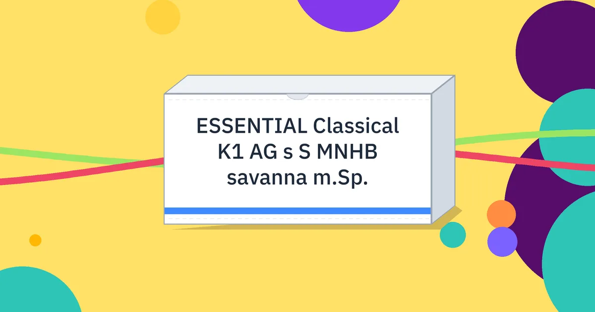 Symbolbild: Packung mit der Aufschrift ESSENTIAL Classical K1 AG s S MNHB savanna m.Sp. (PZN 19320575) – Verfügbarkeit und Bezug in Apotheken in Frankfurt am Main