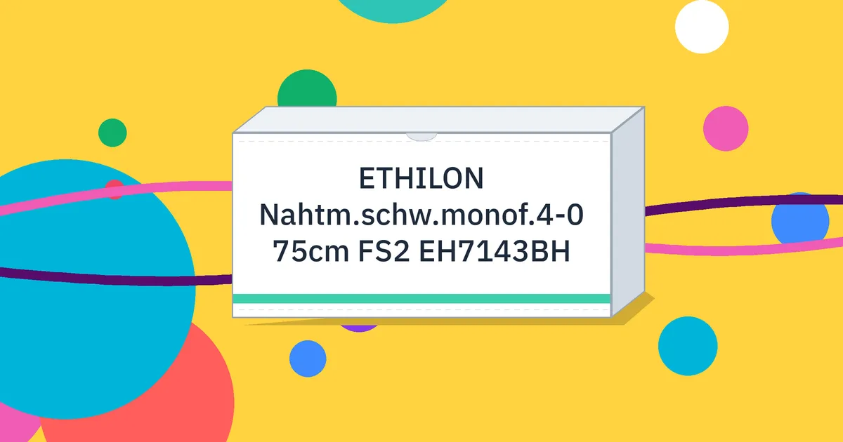 Symbolbild: Packung mit der Aufschrift ETHILON Nahtm.schw.monof.4-0 75cm FS2 EH7143BH (PZN 16628315) – Verfügbarkeit und Bezug in Apotheken in Frankfurt am Main