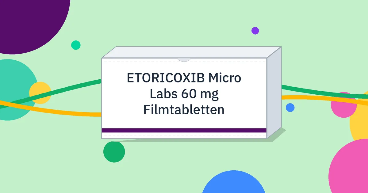 Symbolbild: Packung mit der Aufschrift ETORICOXIB Micro Labs 60 mg Filmtabletten (PZN 12637820) – Verfügbarkeit und Bezug in Apotheken in Frankfurt am Main