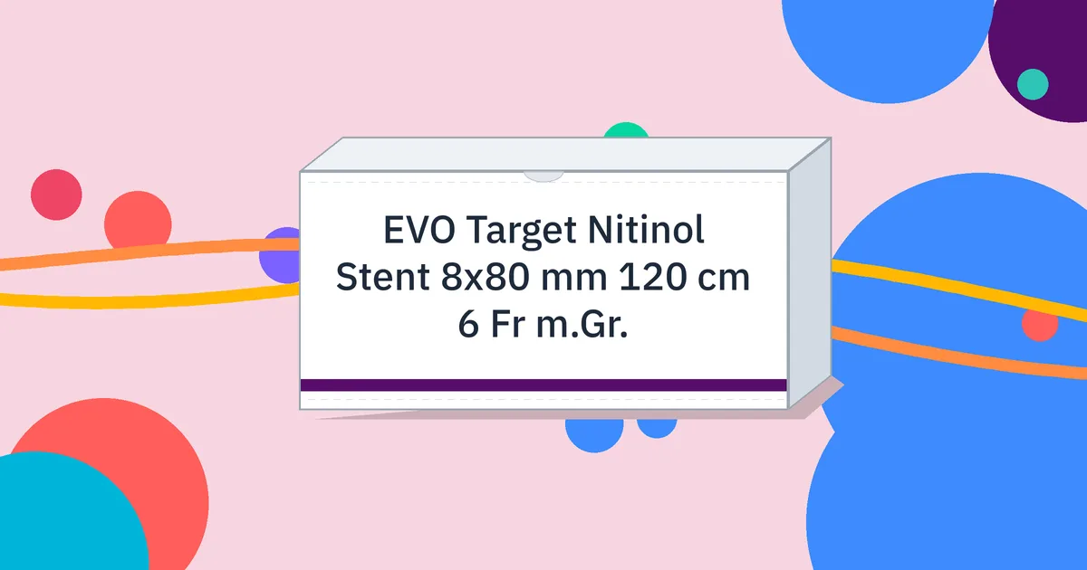 Symbolbild: Packung mit der Aufschrift EVO Target Nitinol Stent 8x80 mm 120 cm 6 Fr m.Gr. (PZN 00105124) – Verfügbarkeit und Bezug in Apotheken in Frankfurt am Main
