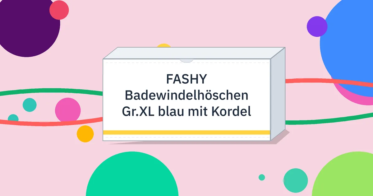 Symbolbild: Packung mit der Aufschrift FASHY Badewindelhöschen Gr.XL blau mit Kordel (PZN 01497907) – Verfügbarkeit und Bezug in Apotheken in Frankfurt am Main