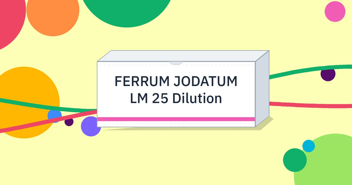 Symbolbild: Packung mit der Aufschrift FERRUM JODATUM LM 25 Dilution (PZN 12849077) – Verfügbarkeit und Bezug in Apotheken in Frankfurt am Main