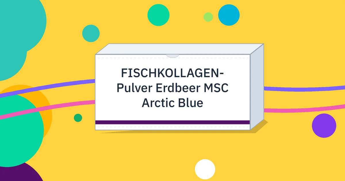 Symbolbild: Packung mit der Aufschrift FISCHKOLLAGEN-Pulver Erdbeer MSC Arctic Blue (PZN 20078665) – Verfügbarkeit und Bezug in Apotheken in Frankfurt am Main
