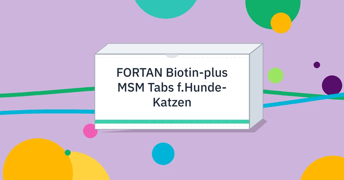 Symbolbild: Packung mit der Aufschrift FORTAN Biotin-plus MSM Tabs f.Hunde-Katzen (PZN 14237912) – Verfügbarkeit und Bezug in Apotheken in Frankfurt am Main