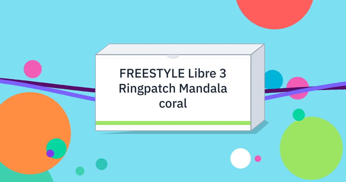 Symbolbild: Packung mit der Aufschrift FREESTYLE Libre 3 Ringpatch Mandala coral (PZN 19865323) – Verfügbarkeit und Bezug in Apotheken in Frankfurt am Main