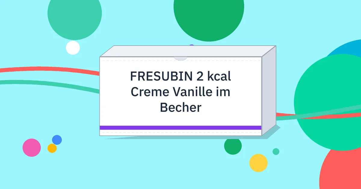 Symbolbild: Packung mit der Aufschrift FRESUBIN 2 kcal Creme Vanille im Becher (PZN 19553670) – Verfügbarkeit und Bezug in Apotheken in Frankfurt am Main