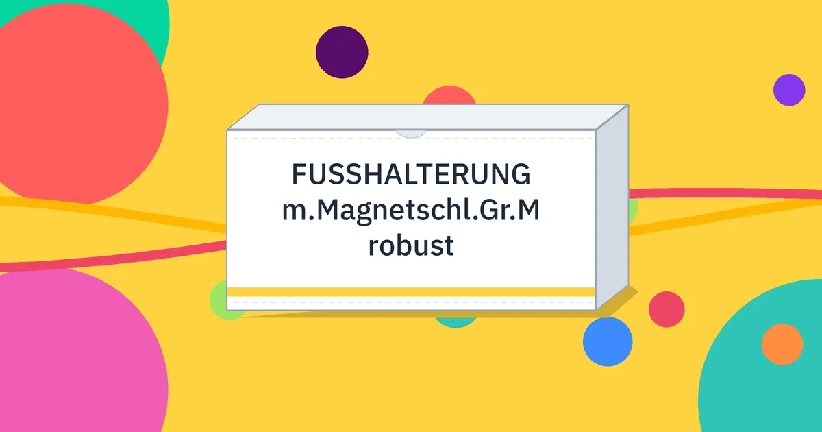 Symbolbild: Packung mit der Aufschrift FUSSHALTERUNG m.Magnetschl.Gr.M robust (PZN 09168089) – Verfügbarkeit und Bezug in Apotheken in Frankfurt am Main