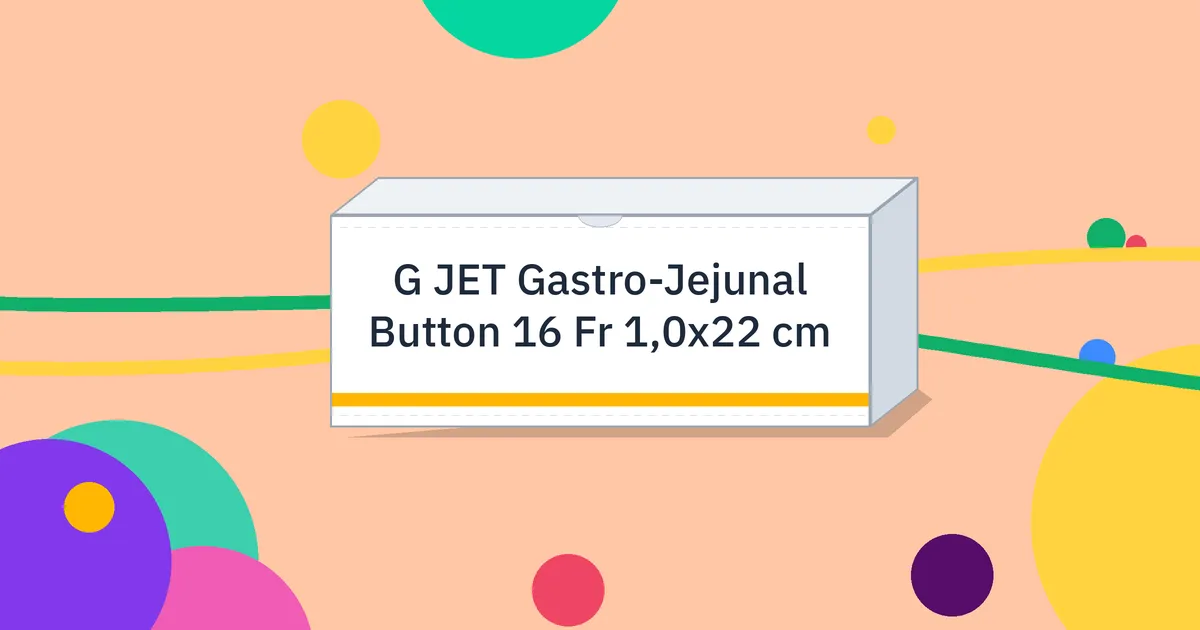 Symbolbild: Packung mit der Aufschrift G JET Gastro-Jejunal Button 16 Fr 1,0x22 cm (PZN 14346713) – Verfügbarkeit und Bezug in Apotheken in Frankfurt am Main