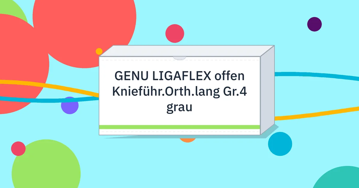 Symbolbild: Packung mit der Aufschrift GENU LIGAFLEX offen Knieführ.Orth.lang Gr.4 grau (PZN 13980371) – Verfügbarkeit und Bezug in Apotheken in Frankfurt am Main