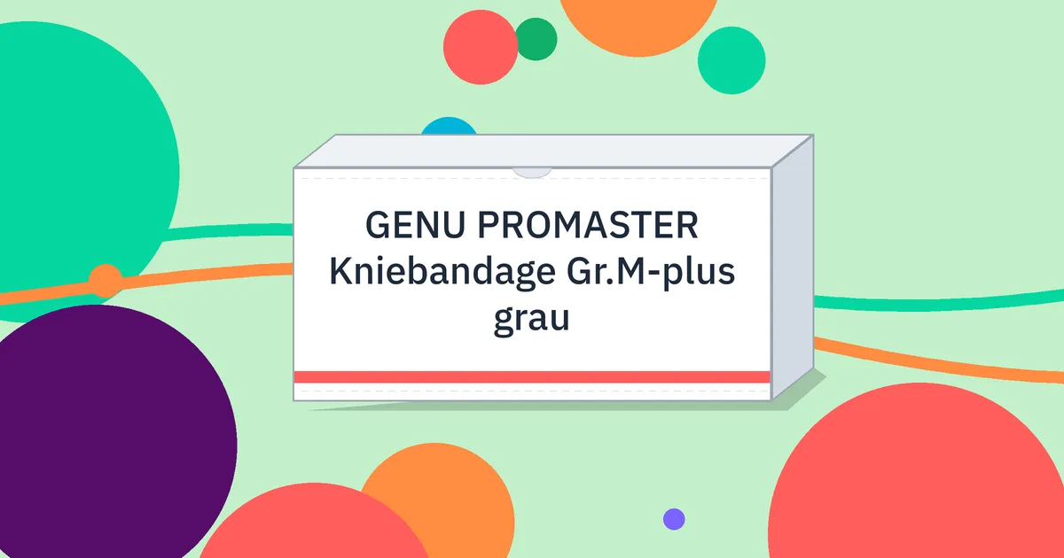 Symbolbild: Packung mit der Aufschrift GENU PROMASTER Kniebandage Gr.M-plus grau (PZN 10927436) – Verfügbarkeit und Bezug in Apotheken in Frankfurt am Main