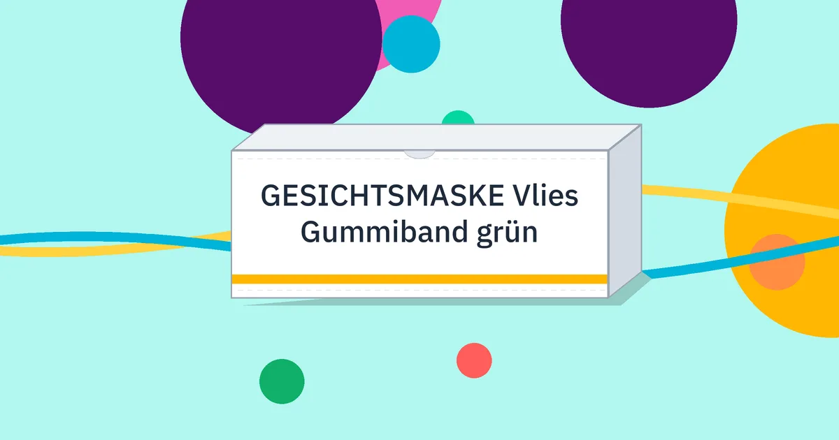 Symbolbild: Packung mit der Aufschrift GESICHTSMASKE Vlies Gummiband grün (PZN 14265506) – Verfügbarkeit und Bezug in Apotheken in Frankfurt am Main