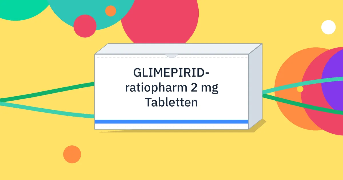 Symbolbild: Packung mit der Aufschrift GLIMEPIRID-ratiopharm 2 mg Tabletten (PZN 01054860) – Verfügbarkeit und Bezug in Apotheken in Frankfurt am Main