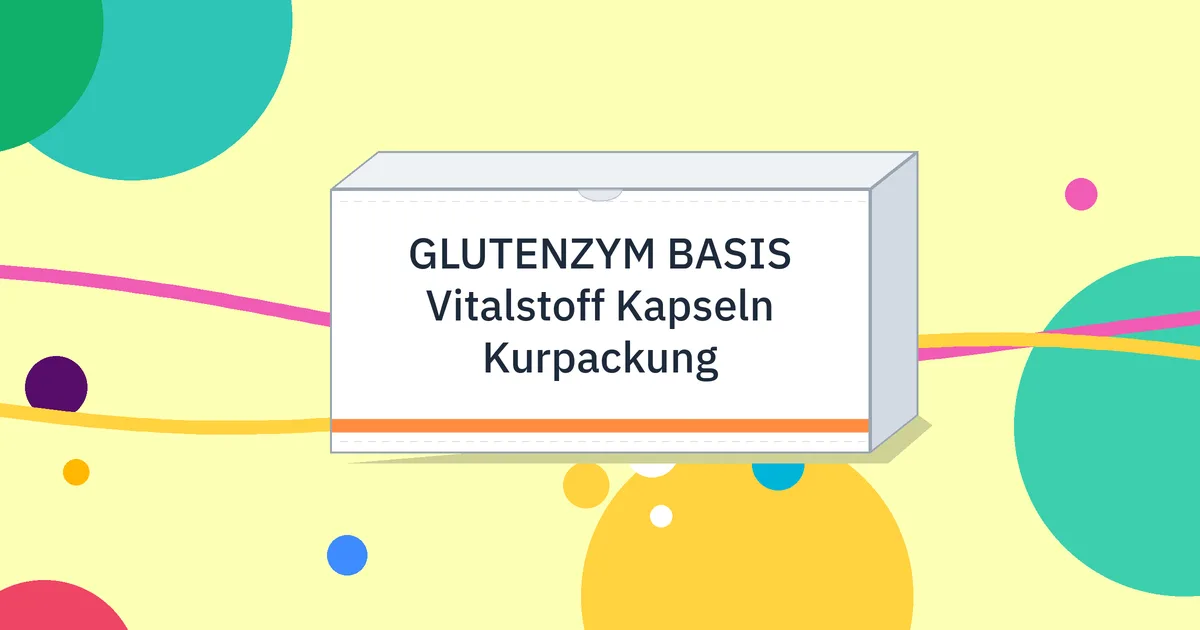 Symbolbild: Packung mit der Aufschrift GLUTENZYM BASIS Vitalstoff Kapseln Kurpackung (PZN 07256429) – Verfügbarkeit und Bezug in Apotheken in Frankfurt am Main