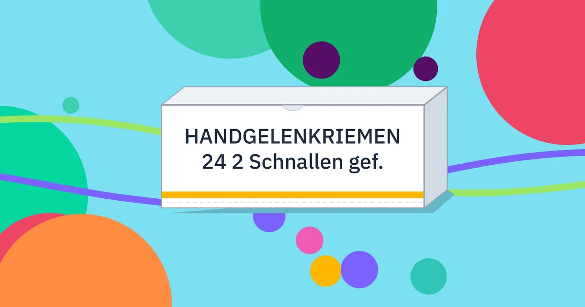 Symbolbild: Packung mit der Aufschrift HANDGELENKRIEMEN 24 2 Schnallen gef. (PZN 02693303) – Verfügbarkeit und Bezug in Apotheken in Frankfurt am Main