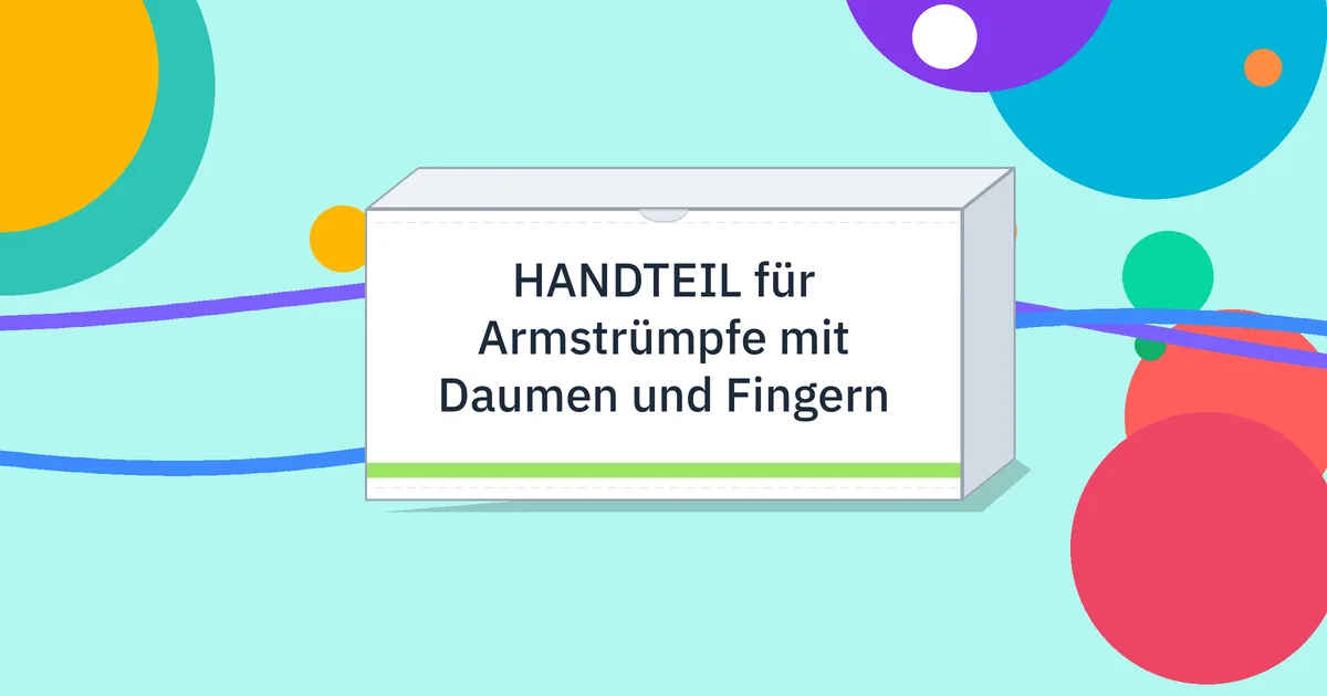 Symbolbild: Packung mit der Aufschrift HANDTEIL für Armstrümpfe mit Daumen und Fingern (PZN 20318589) – Verfügbarkeit und Bezug in Apotheken in Frankfurt am Main