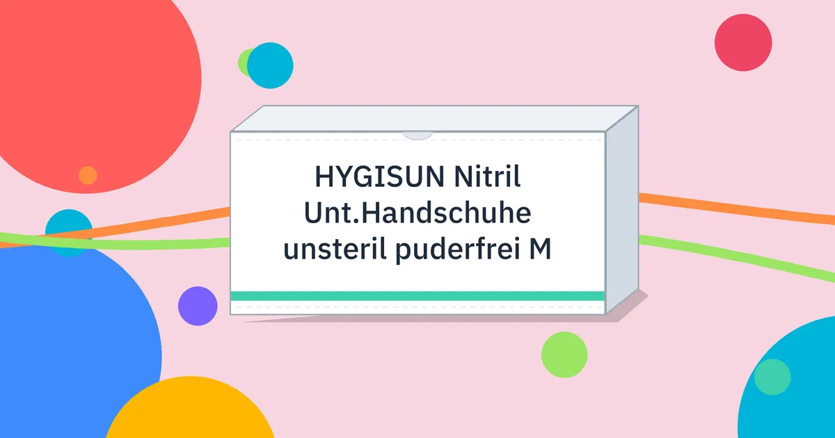 Symbolbild: Packung mit der Aufschrift HYGISUN Nitril Unt.Handschuhe unsteril puderfrei M (PZN 17410794) – Verfügbarkeit und Bezug in Apotheken in Frankfurt am Main