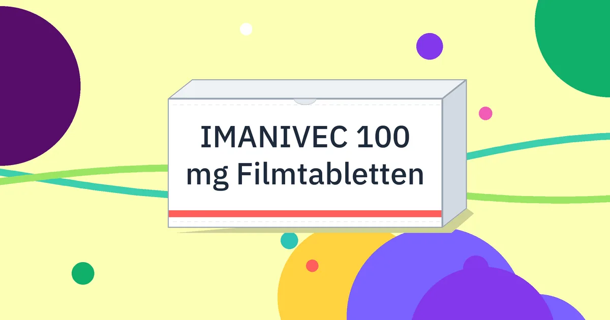 Symbolbild: Packung mit der Aufschrift IMANIVEC 100 mg Filmtabletten (PZN 12587714) – Verfügbarkeit und Bezug in Apotheken in Frankfurt am Main
