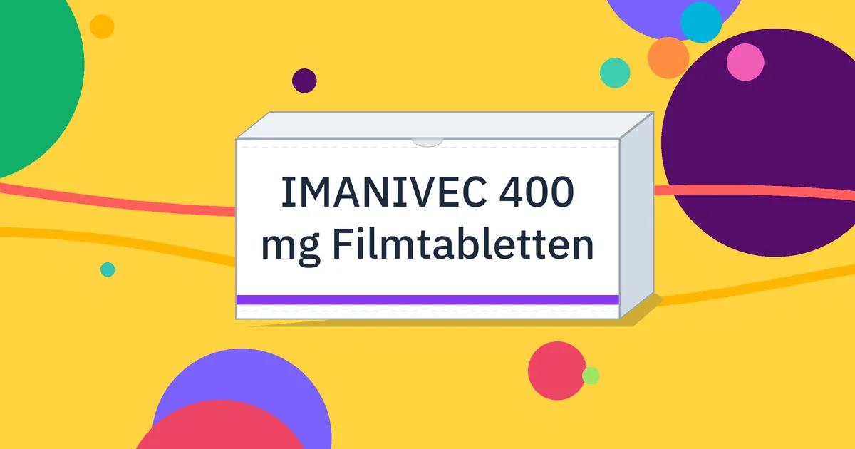 Symbolbild: Packung mit der Aufschrift IMANIVEC 400 mg Filmtabletten (PZN 12587720) – Verfügbarkeit und Bezug in Apotheken in Frankfurt am Main