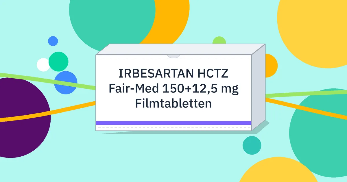 Symbolbild: Packung mit der Aufschrift IRBESARTAN HCTZ Fair-Med 150+12,5 mg Filmtabletten (PZN 13245826) – Verfügbarkeit und Bezug in Apotheken in Frankfurt am Main