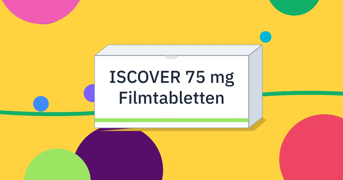 Symbolbild: Packung mit der Aufschrift ISCOVER 75 mg Filmtabletten (PZN 01037057) – Verfügbarkeit und Bezug in Apotheken in Frankfurt am Main