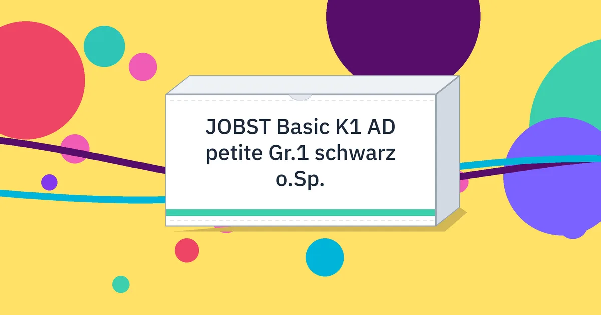 Symbolbild: Packung mit der Aufschrift JOBST Basic K1 AD petite Gr.1 schwarz o.Sp. (PZN 15310663) – Verfügbarkeit und Bezug in Apotheken in Frankfurt am Main
