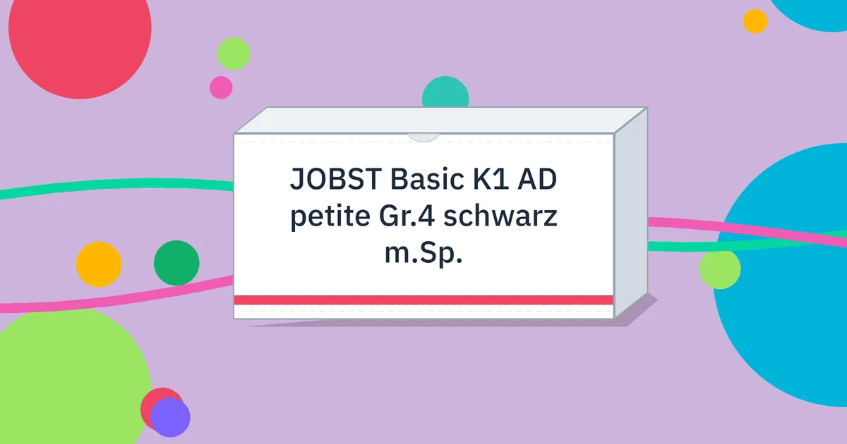 Symbolbild: Packung mit der Aufschrift JOBST Basic K1 AD petite Gr.4 schwarz m.Sp. (PZN 15310775) – Verfügbarkeit und Bezug in Apotheken in Frankfurt am Main