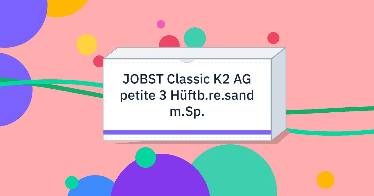 Symbolbild: Packung mit der Aufschrift JOBST Classic K2 AG petite 3 Hüftb.re.sand m.Sp. (PZN 13065432) – Verfügbarkeit und Bezug in Apotheken in Frankfurt am Main