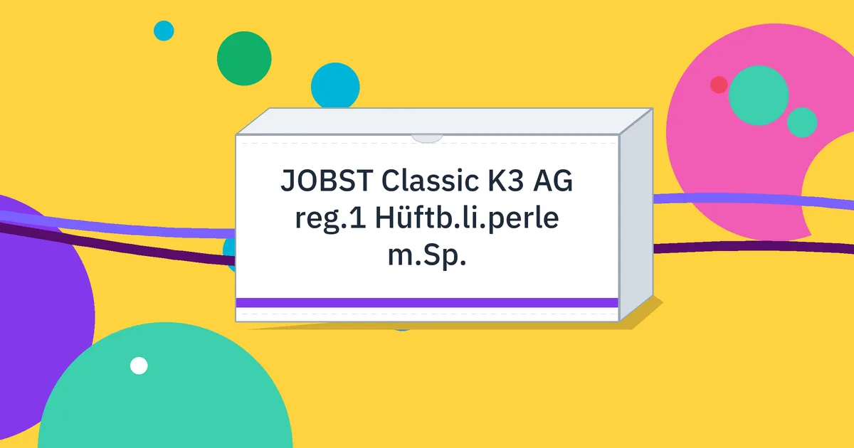 Symbolbild: Packung mit der Aufschrift JOBST Classic K3 AG reg.1 Hüftb.li.perle m.Sp. (PZN 13075287) – Verfügbarkeit und Bezug in Apotheken in Frankfurt am Main