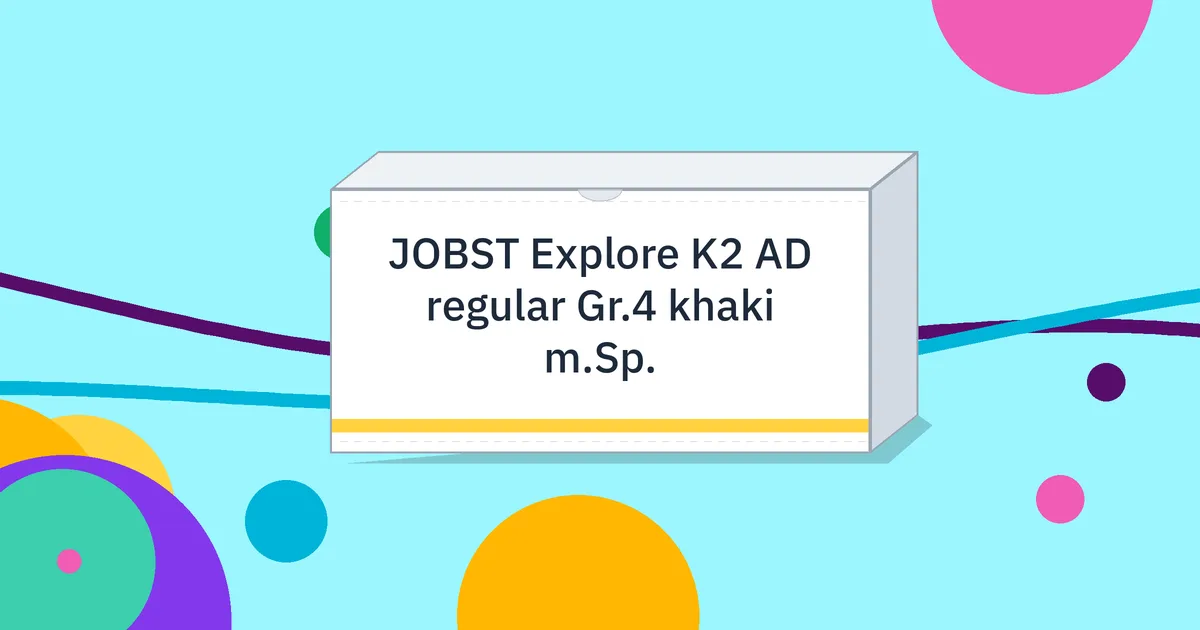 Symbolbild: Packung mit der Aufschrift JOBST Explore K2 AD regular Gr.4 khaki m.Sp. (PZN 11022163) – Verfügbarkeit und Bezug in Apotheken in Frankfurt am Main