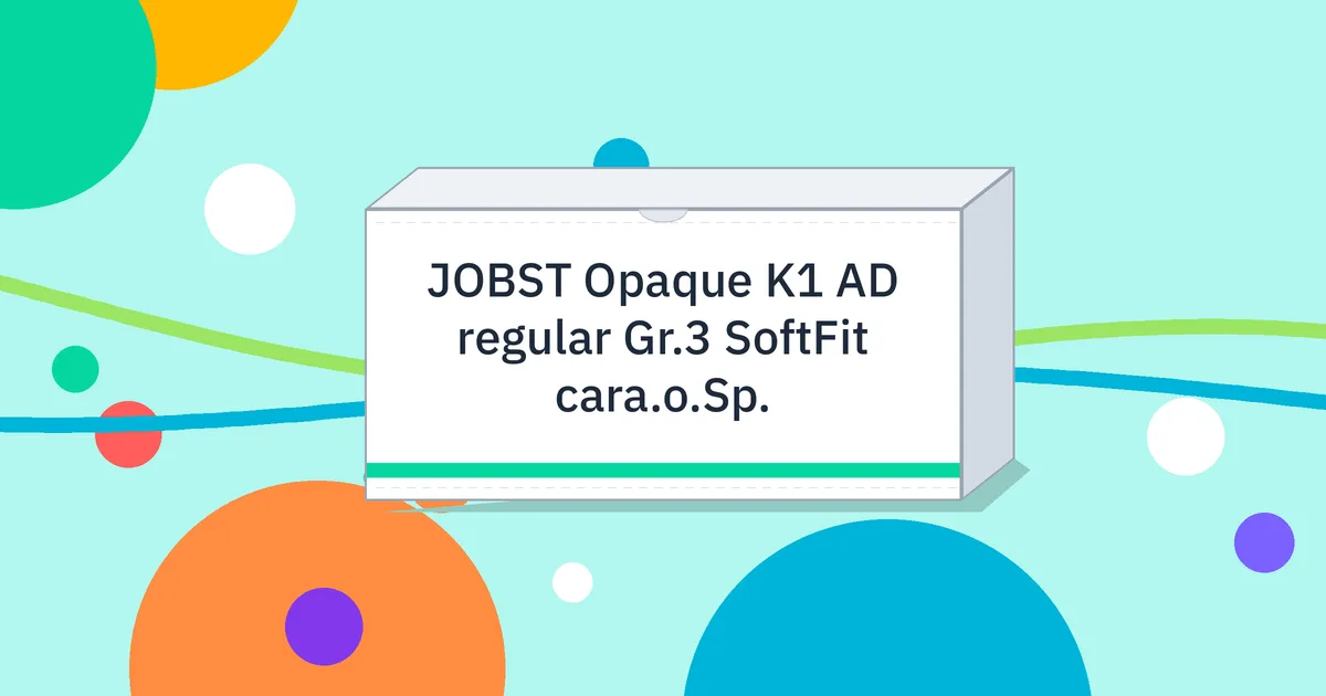 Symbolbild: Packung mit der Aufschrift JOBST Opaque K1 AD regular Gr.3 SoftFit cara.o.Sp. (PZN 13082910) – Verfügbarkeit und Bezug in Apotheken in Frankfurt am Main