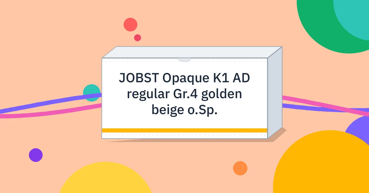 Symbolbild: Packung mit der Aufschrift JOBST Opaque K1 AD regular Gr.4 golden beige o.Sp. (PZN 16262587) – Verfügbarkeit und Bezug in Apotheken in Frankfurt am Main