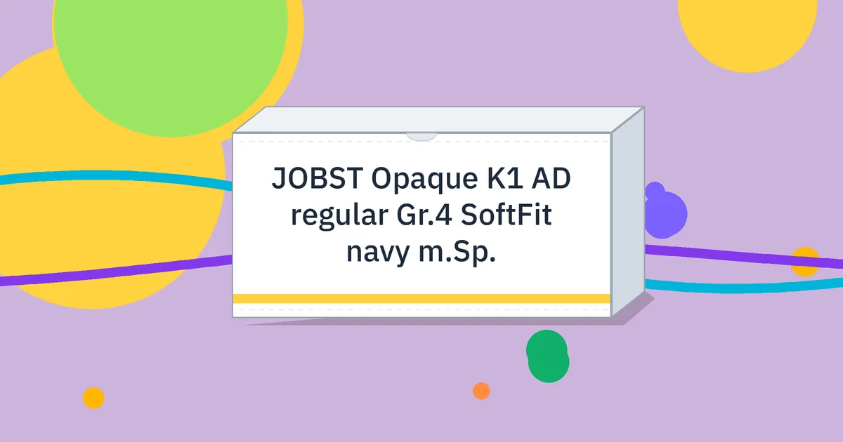 Symbolbild: Packung mit der Aufschrift JOBST Opaque K1 AD regular Gr.4 SoftFit navy m.Sp. (PZN 13081856) – Verfügbarkeit und Bezug in Apotheken in Frankfurt am Main