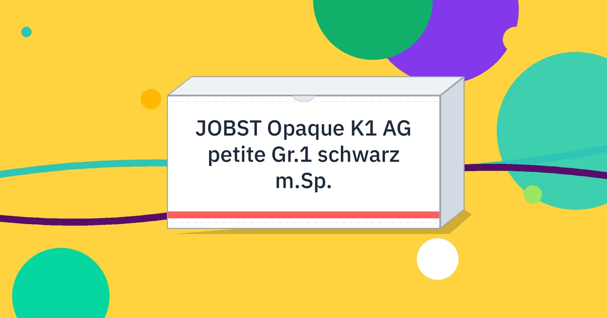Symbolbild: Packung mit der Aufschrift JOBST Opaque K1 AG petite Gr.1 schwarz m.Sp. (PZN 13087103) – Verfügbarkeit und Bezug in Apotheken in Frankfurt am Main