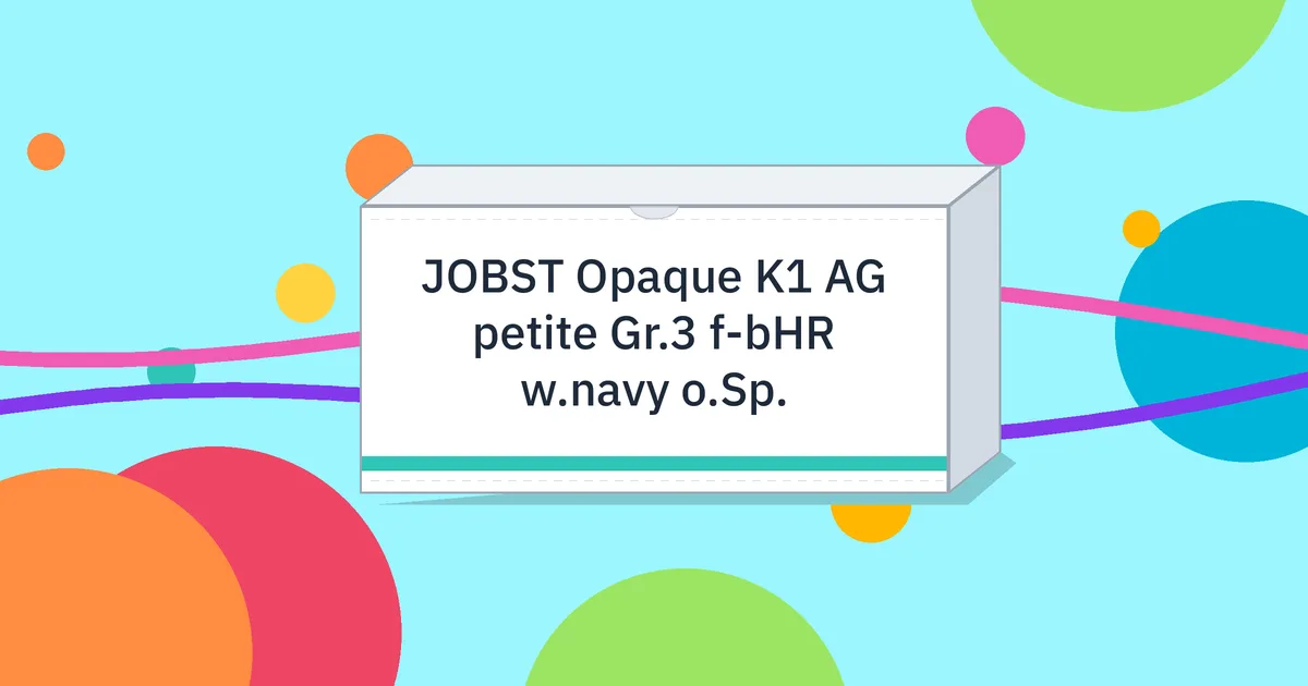 Symbolbild: Packung mit der Aufschrift JOBST Opaque K1 AG petite Gr.3 f-bHR w.navy o.Sp. (PZN 13087706) – Verfügbarkeit und Bezug in Apotheken in Frankfurt am Main