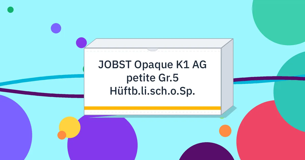 Symbolbild: Packung mit der Aufschrift JOBST Opaque K1 AG petite Gr.5 Hüftb.li.sch.o.Sp. (PZN 13098147) – Verfügbarkeit und Bezug in Apotheken in Frankfurt am Main