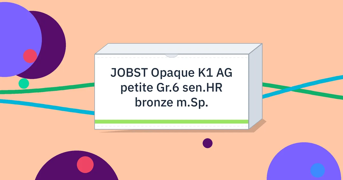 Symbolbild: Packung mit der Aufschrift JOBST Opaque K1 AG petite Gr.6 sen.HR bronze m.Sp. (PZN 13085392) – Verfügbarkeit und Bezug in Apotheken in Frankfurt am Main