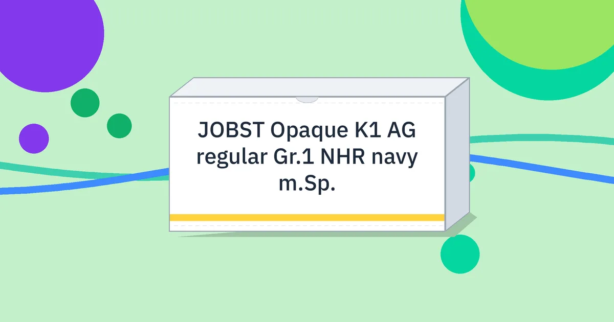 Symbolbild: Packung mit der Aufschrift JOBST Opaque K1 AG regular Gr.1 NHR navy m.Sp. (PZN 13091464) – Verfügbarkeit und Bezug in Apotheken in Frankfurt am Main