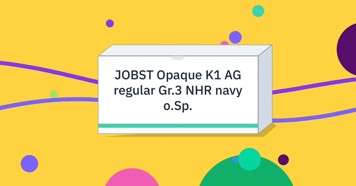 Symbolbild: Packung mit der Aufschrift JOBST Opaque K1 AG regular Gr.3 NHR navy o.Sp. (PZN 13095195) – Verfügbarkeit und Bezug in Apotheken in Frankfurt am Main