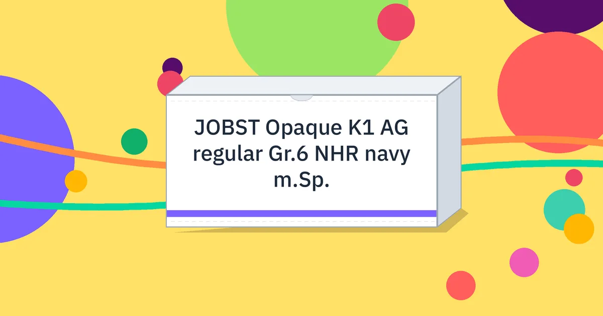 Symbolbild: Packung mit der Aufschrift JOBST Opaque K1 AG regular Gr.6 NHR navy m.Sp. (PZN 13091518) – Verfügbarkeit und Bezug in Apotheken in Frankfurt am Main