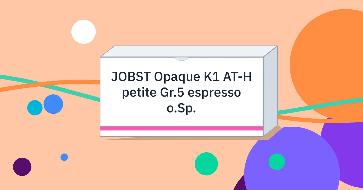 Symbolbild: Packung mit der Aufschrift JOBST Opaque K1 AT-H petite Gr.5 espresso o.Sp. (PZN 16277100) – Verfügbarkeit und Bezug in Apotheken in Frankfurt am Main