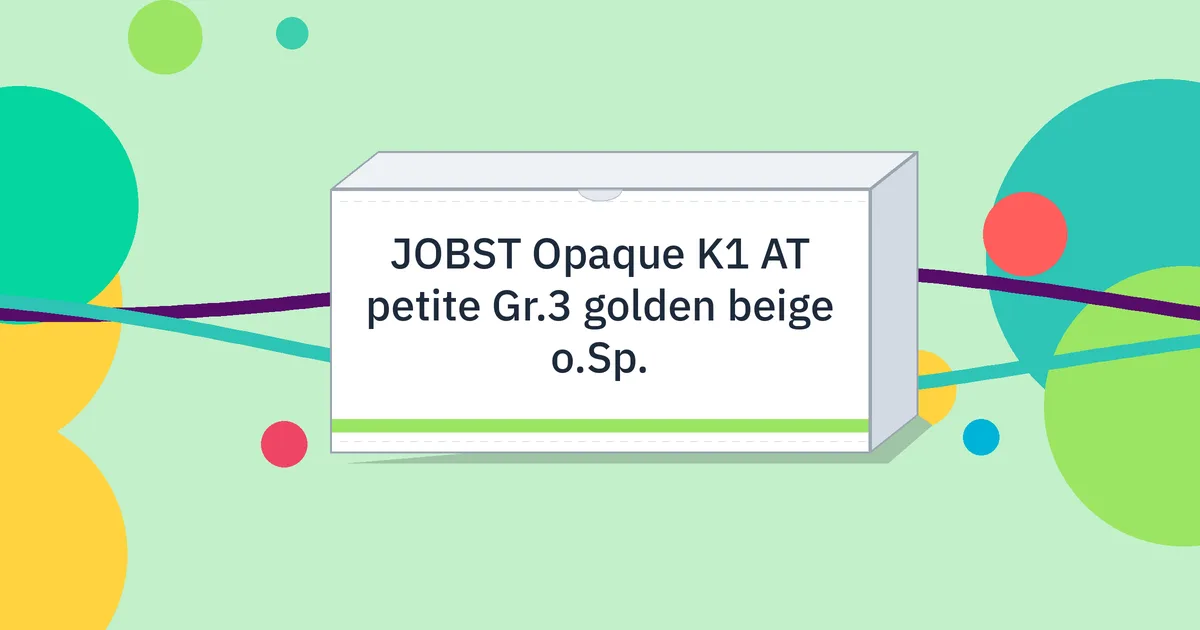 Symbolbild: Packung mit der Aufschrift JOBST Opaque K1 AT petite Gr.3 golden beige o.Sp. (PZN 16276141) – Verfügbarkeit und Bezug in Apotheken in Frankfurt am Main