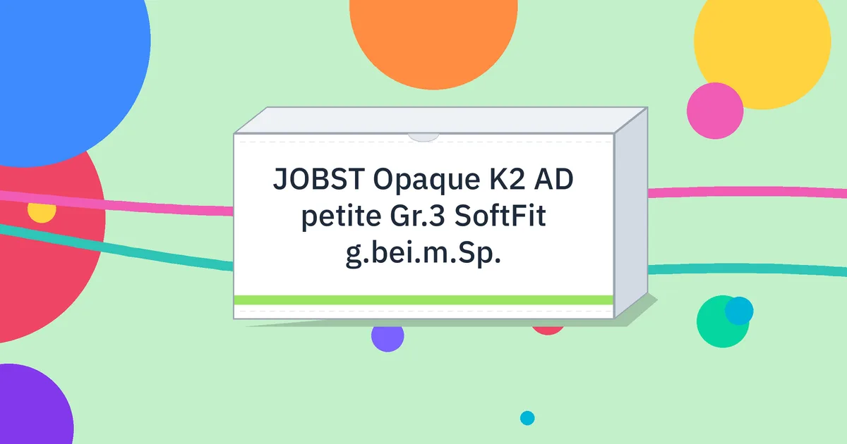 Symbolbild: Packung mit der Aufschrift JOBST Opaque K2 AD petite Gr.3 SoftFit g.bei.m.Sp. (PZN 16278772) – Verfügbarkeit und Bezug in Apotheken in Frankfurt am Main